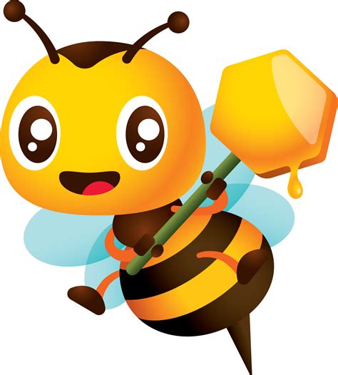 Cartoon Cute Winking Eye Bee With Two Hands Holding Honey Comb Shaped