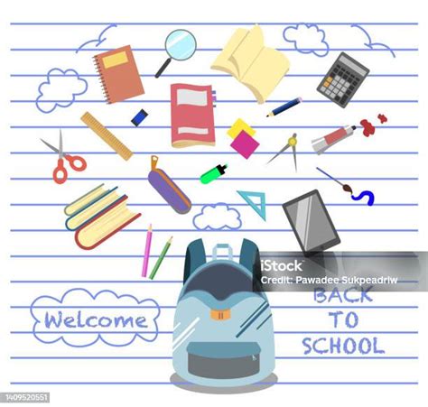 Kembali Ke Sekolah Dengan Barangbarang Dan Elemen Sekolah Ilustrasi