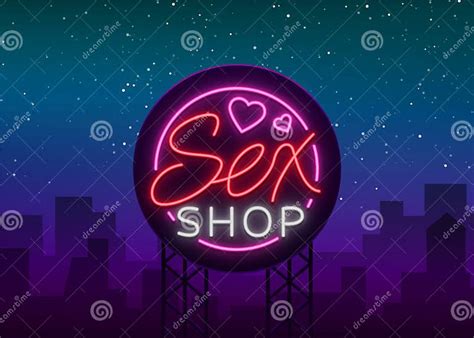 Sex Shop Logo Emblem In Neon Style Neon Effect Grocery Store