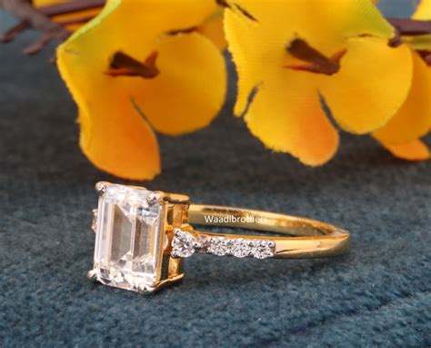 2 Ct Emerald Cut Moissanite Diamond Engagement Ring Solitaire Etsy
