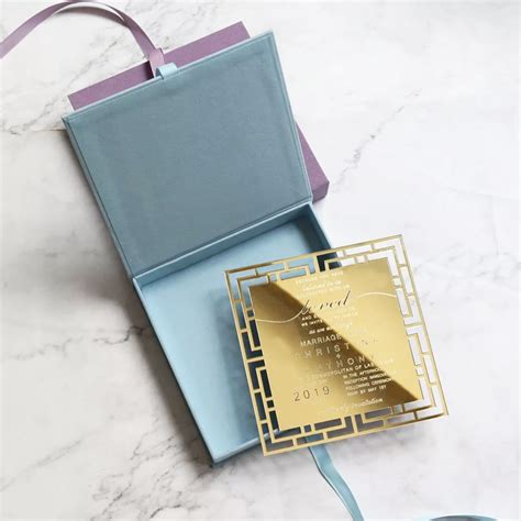 Custom Foil Stamped Monogram Velvet Box With Acrylic Invitation Card