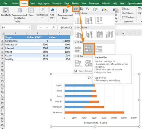 how to create a funnel chart in excel without microsoft 365