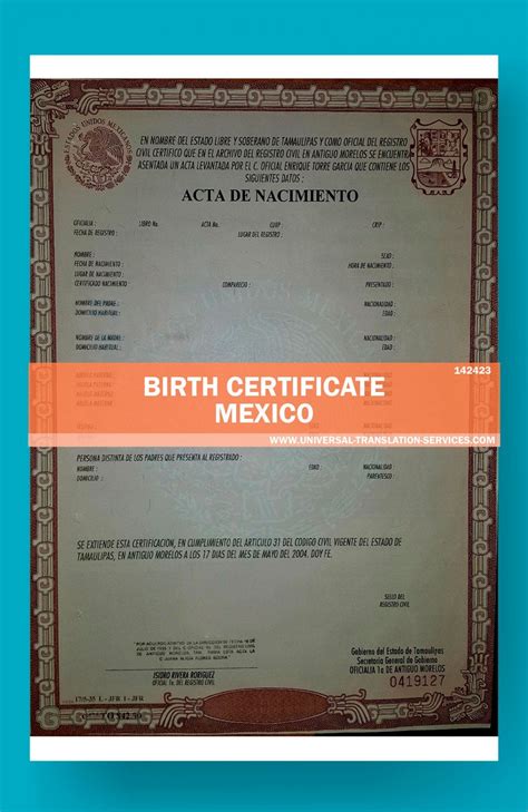 Mexican Birth Certificate Translation Template