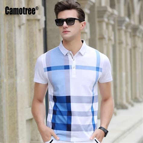 2017 Summer Men Polo Shirts Plaid Patchwork Short Sleeve Cool Cotton
