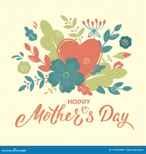 Happy Mother`s Day Vintage Card Design With Lettering And Flowers Stock