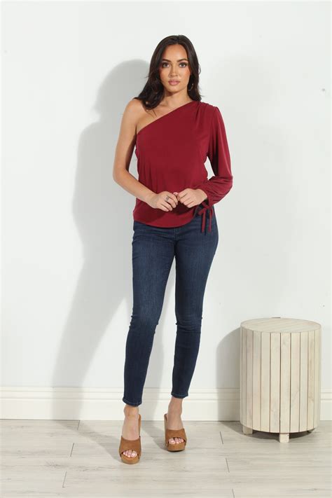 Burgundy Cupro One Shoulder Asymmetrical Top Final Sale Maxi Dress