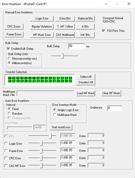 t1 e1 error insertion and bulk delay application
