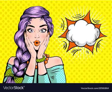 Pop Art Surprised Woman Beautiful Face With Open Vector Image