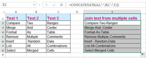 excel formula to combine cells with text