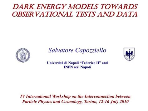 Ppt Dark Energy Models Towards Observational Tests And Data