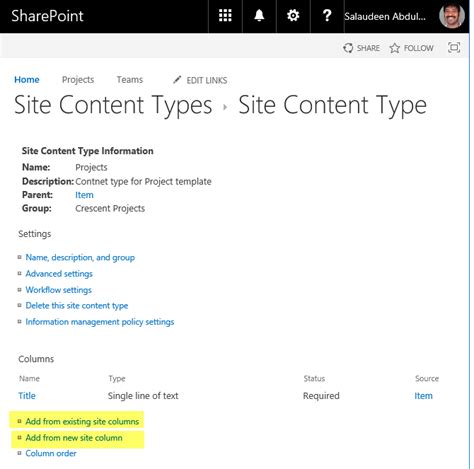 sharepoint online how to add a site column to content type using