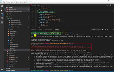 typescript error creating progressive web app using angular 5 stack