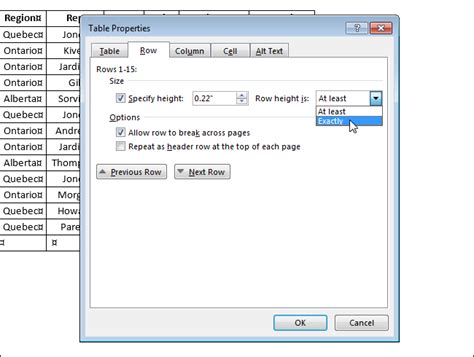 how to freeze the size of the cells in a table in word