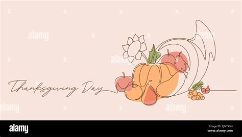 Continuous Line Colored Drawing Style Of Cornucopia Vector Illustration