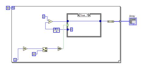 labview how to store values in array inside loop