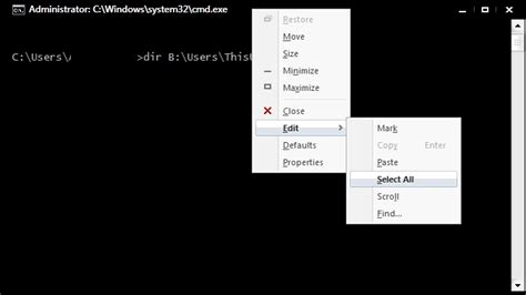 windows keyboard shortcut to select current console input in cmd