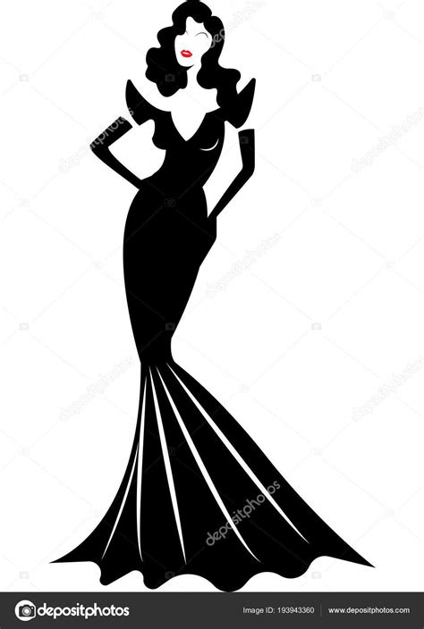 Logotipos Con Silueta Negra Mujer En Vestido Rojo Vector De Stock My