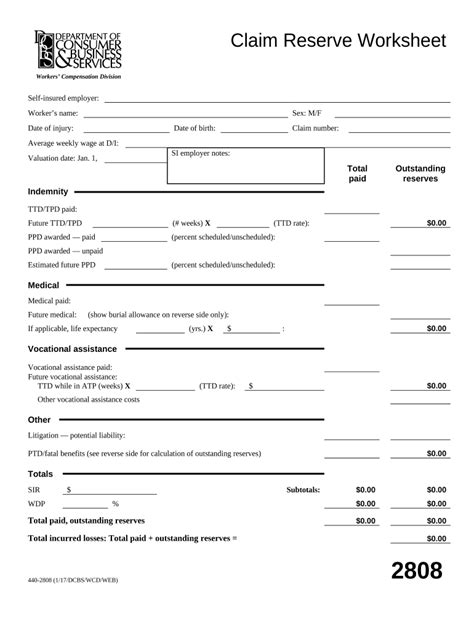 claim reserve worksheet oregon form fill out and sign printable pdf