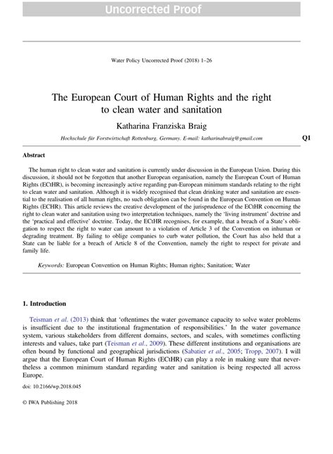 Pdf The European Court Of Human Rights And The Right To Clean Water