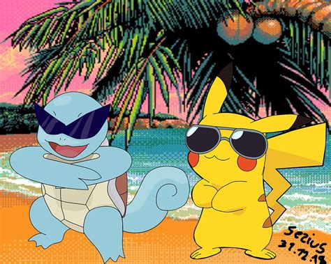 Squirtle And Pikachu In Vacation Xd Pikachu Pokemon Fan Art Squirtle