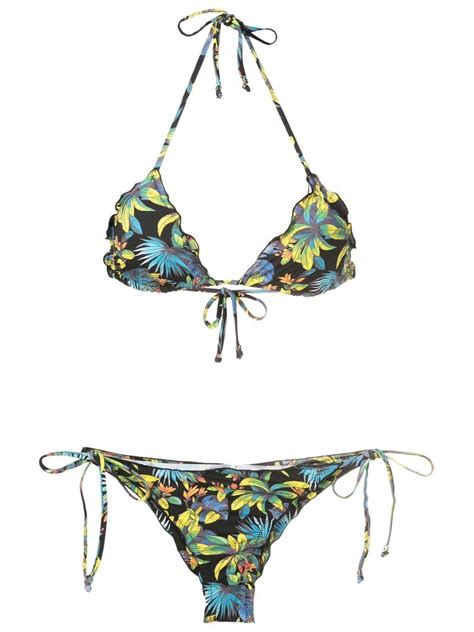 Amir Slama Tropical Print Ruffle Triangle Bikini Farfetch