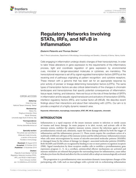 Pdf Regulatory Networks Involving Stats Irfs And Nfκb In Inflammation
