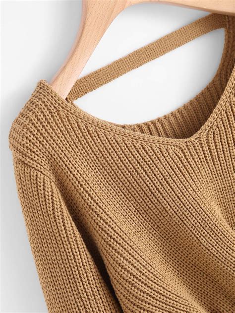V Neckline Twist Front Sweater Shein Sheinside