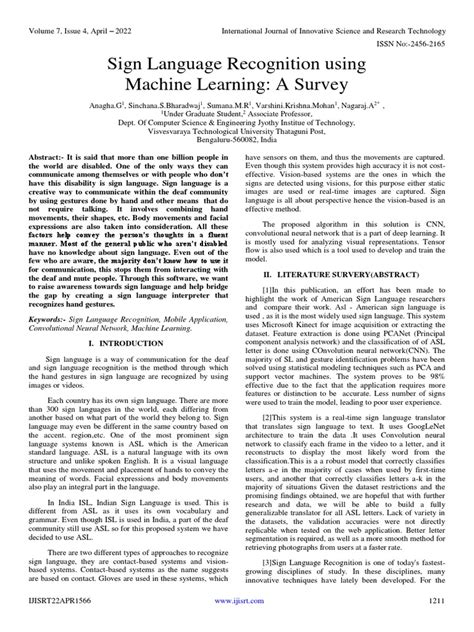 Sign Language Recognition Using Machine Learning A Survey Pdf