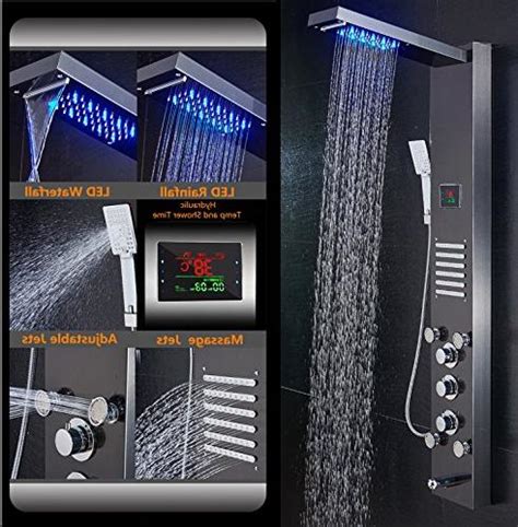 Elloandallo Stainless Steel Rainfall Waterfall Shower Panel Tower