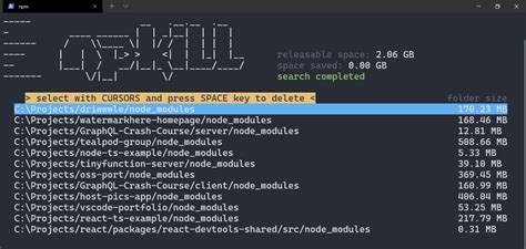 how to delete node modules folder with npkill