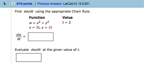 solved 8 find dw dt using the appropriate chain rule