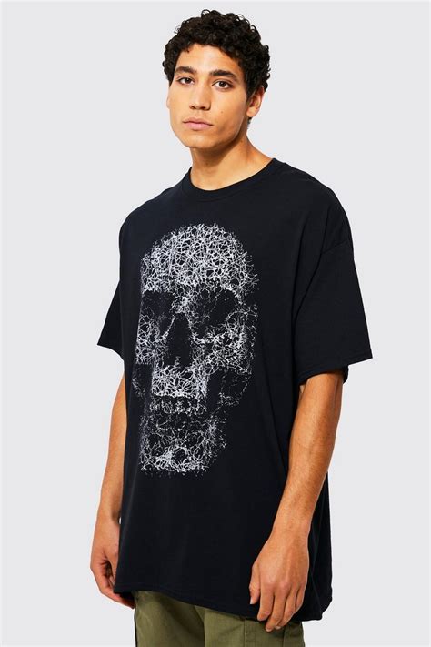 Mens Oversized Detiled Skull Graphic T Shirt Boohoo Uk