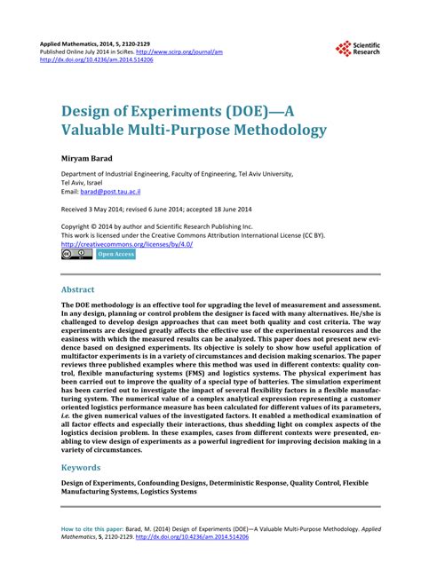pdf design of experiments doe —a valuable multi purpose methodology