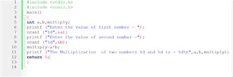 write a c program to calculate the multiplication of two numbers