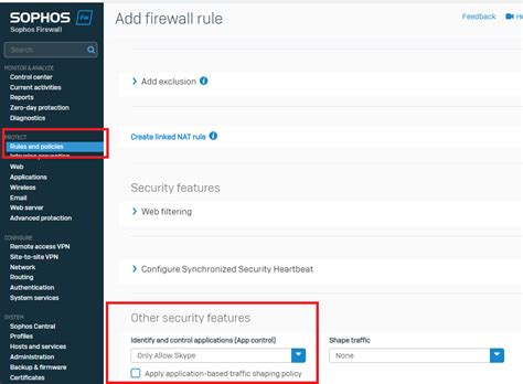 sophos firewall how to create an exception in application filter
