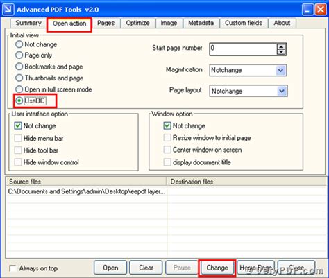 make pdf documents opened showing the ocg panel by using the advanced