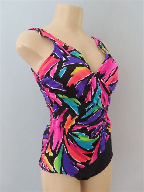 Vintage 80s Catalina Neon One Piece Maillot Swimsuit … Gem