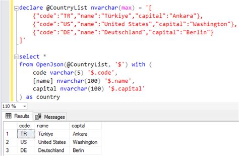 query json data using openjson on sql server