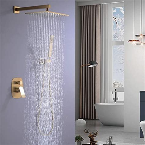 Trustmi Brushed Gold Brass Shower Faucet Bathroom Rain Mixer Combo Set