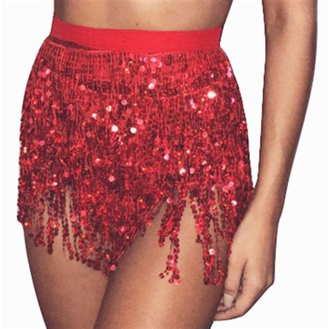 Womens Summer Beach Wrap Sequins Tassel Mini Skirts Music Festival Hip