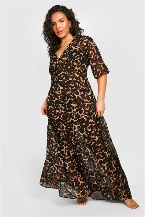 Plus Leopard Ruffle Beach Midi Dress Boohoo Uk