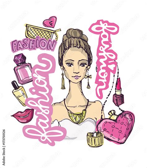 Big Vector Fashion Sketch Set Hand Drawn Graphic Lips Perfume