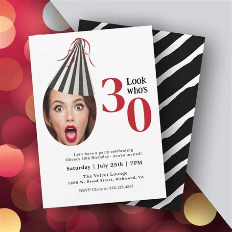 Your Photo With Party Hat Fun 30th Birthday Invitation Zazzle 30th