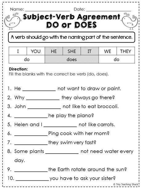 Subject Verb Agreement Worksheets With Answers Pdf