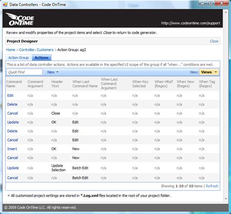 code on time batch edit “row” scope multiple row selection actions