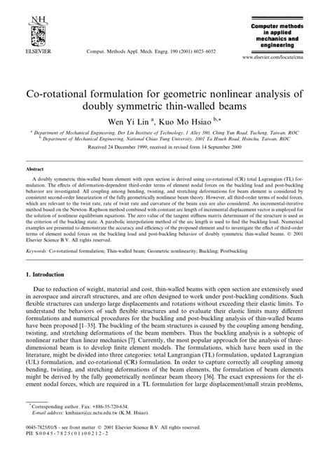 Pdf Co Rotational Formulation For Geometric Nonlinear Analysis Of