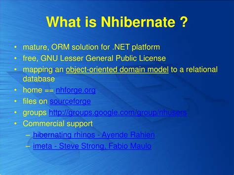 ppt intoduction to nhibernate powerpoint presentation free download