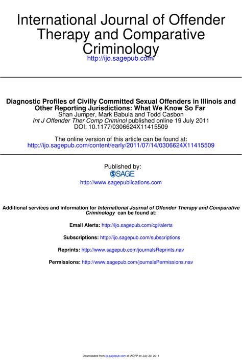 Pdf Diagnostic Profiles Of Civilly Committed Sexual Offenders In