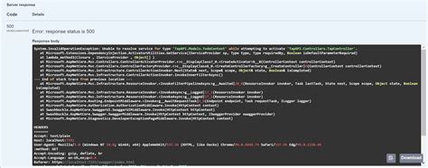 asp core api error unable to resolve service for type tapapi