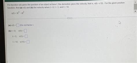 solved if a function s t gives the position of an object at